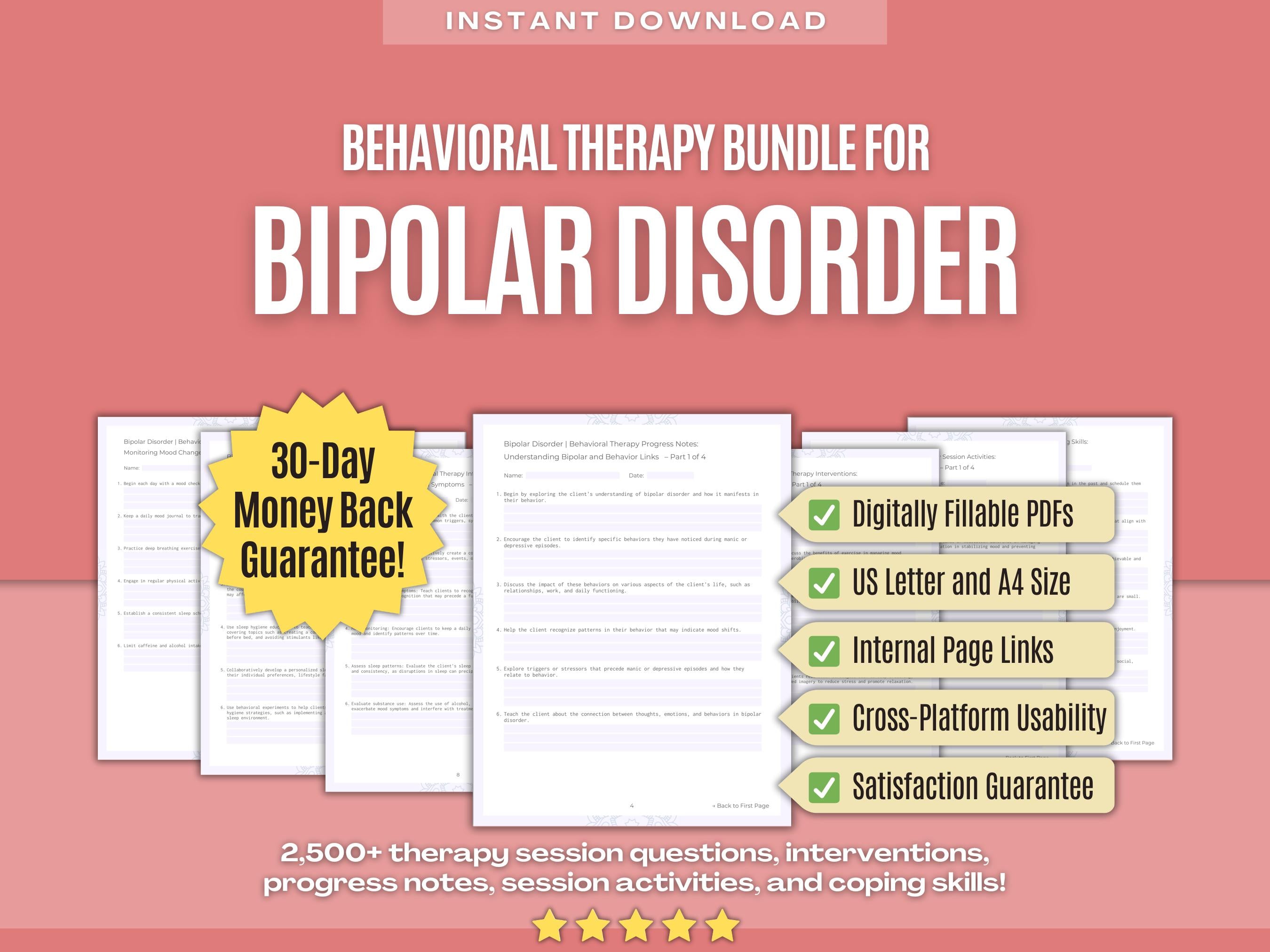 Bipolar Disorder Behavioral Therapy Resources Workbooks Bundle ...