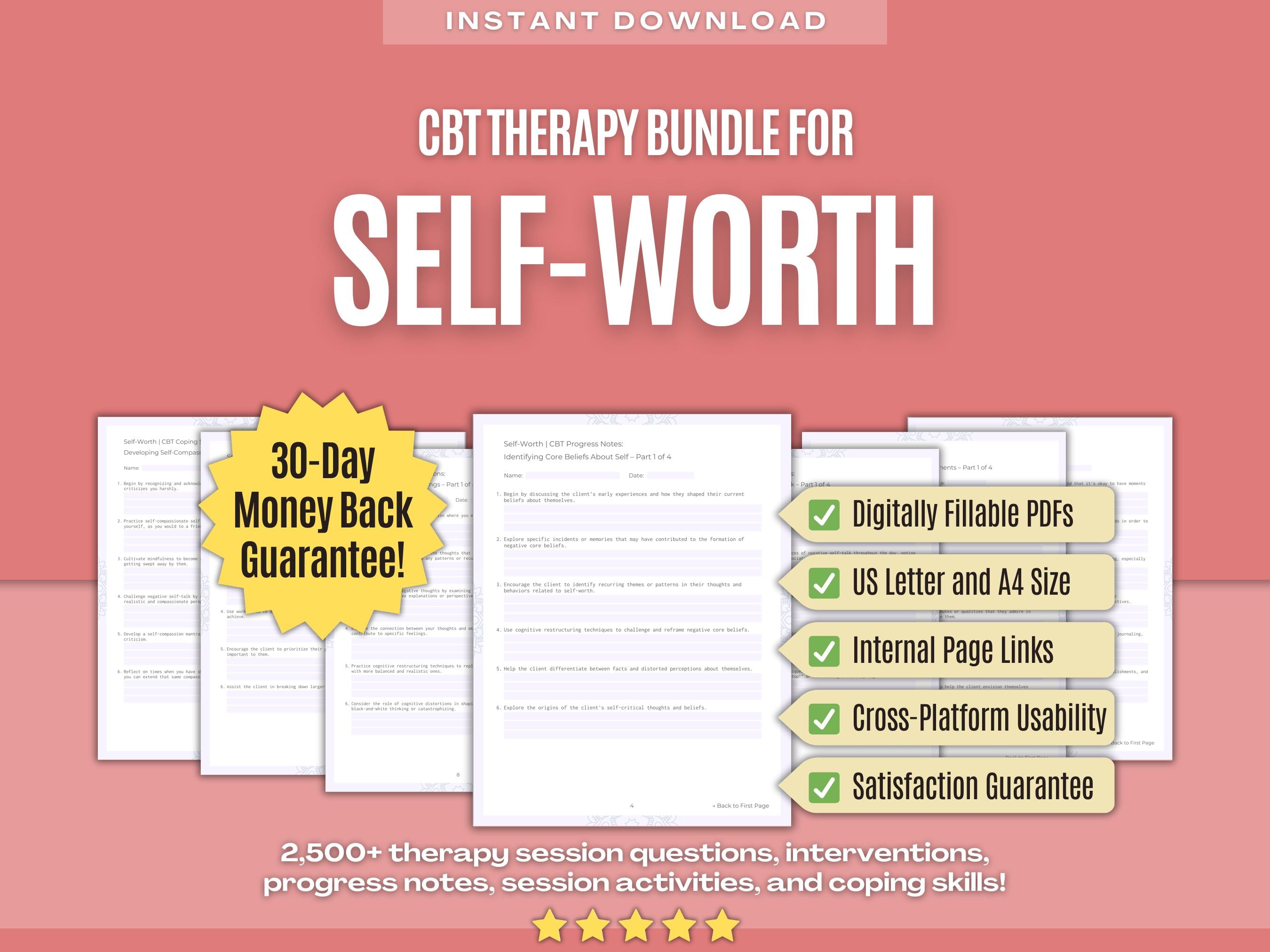Self-Worth Cognitive Behavioral Therapy (CBT) Resources Bundle ...