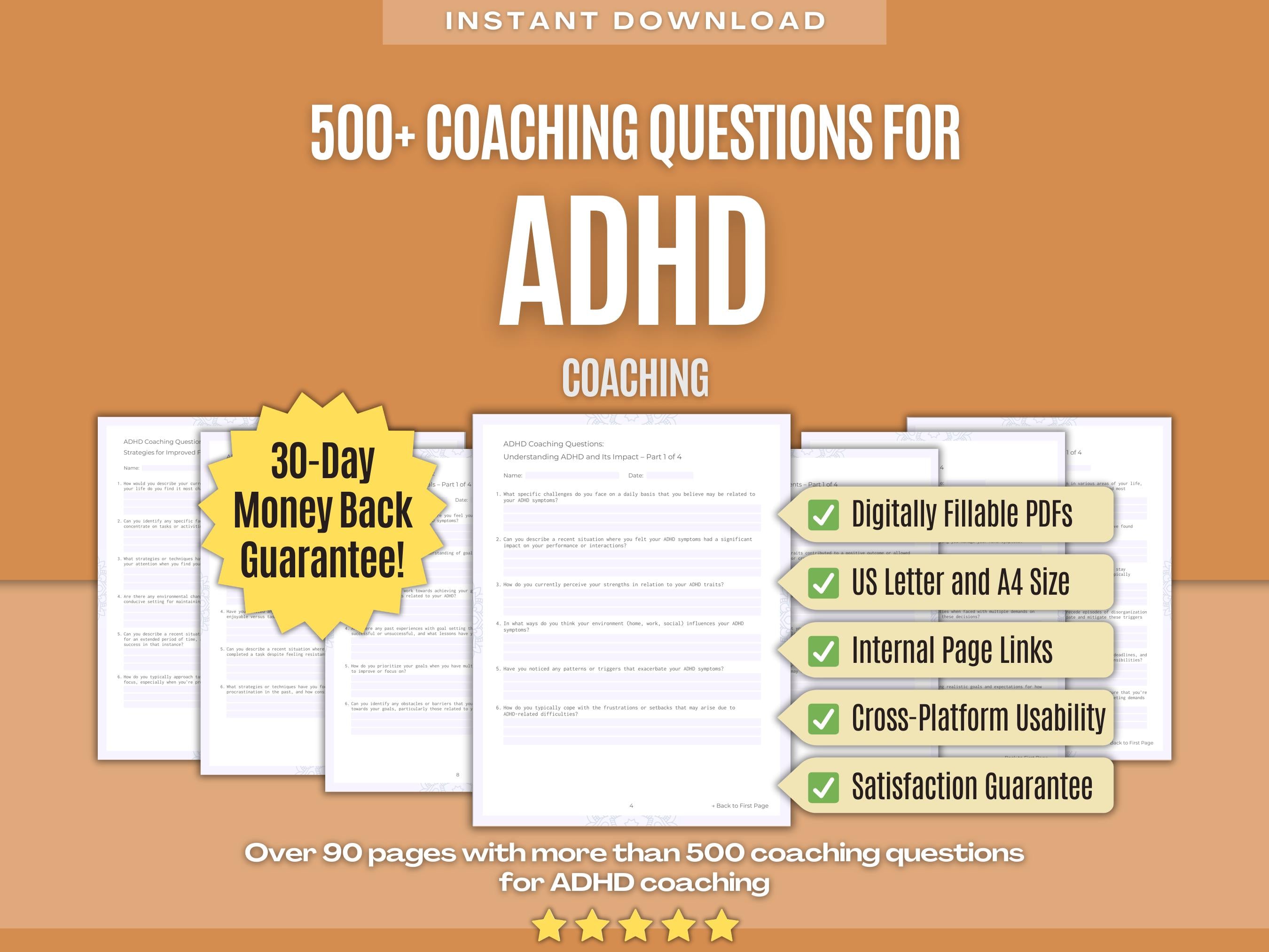 500+ ADHD Coaching Questions Workbook | Karlstein Publishing