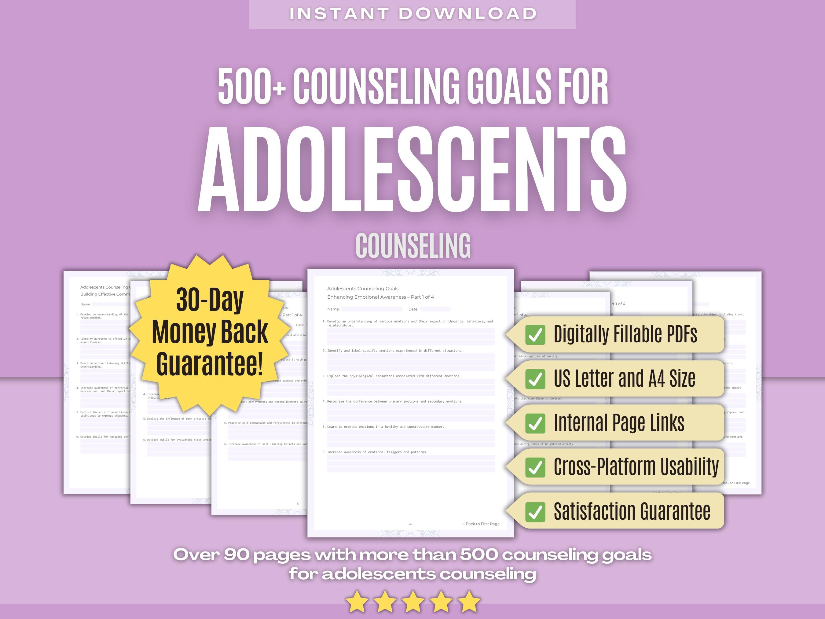 500+ Adolescents Counseling Goals Workbook | Karlstein Publishing