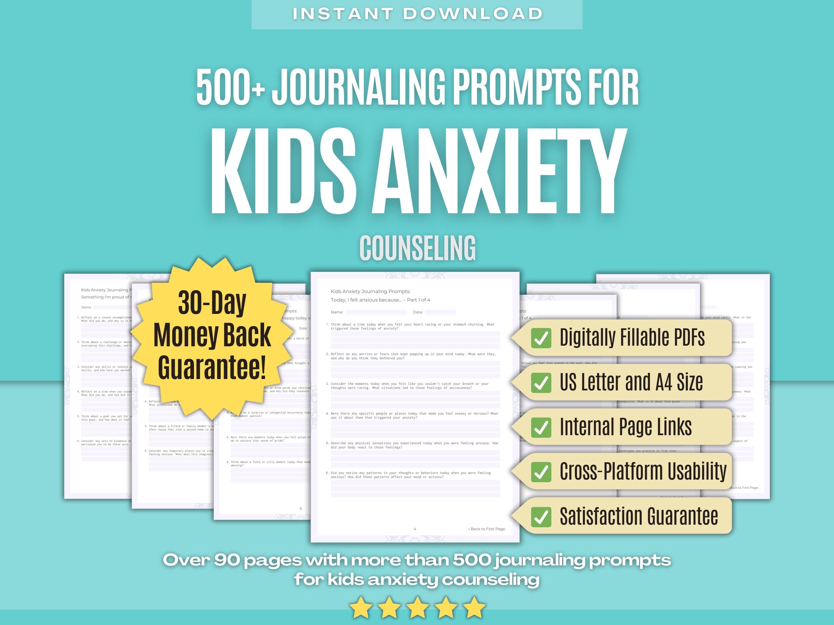 500+ Kids Anxiety Journaling Prompts Workbook | Karlstein Publishing