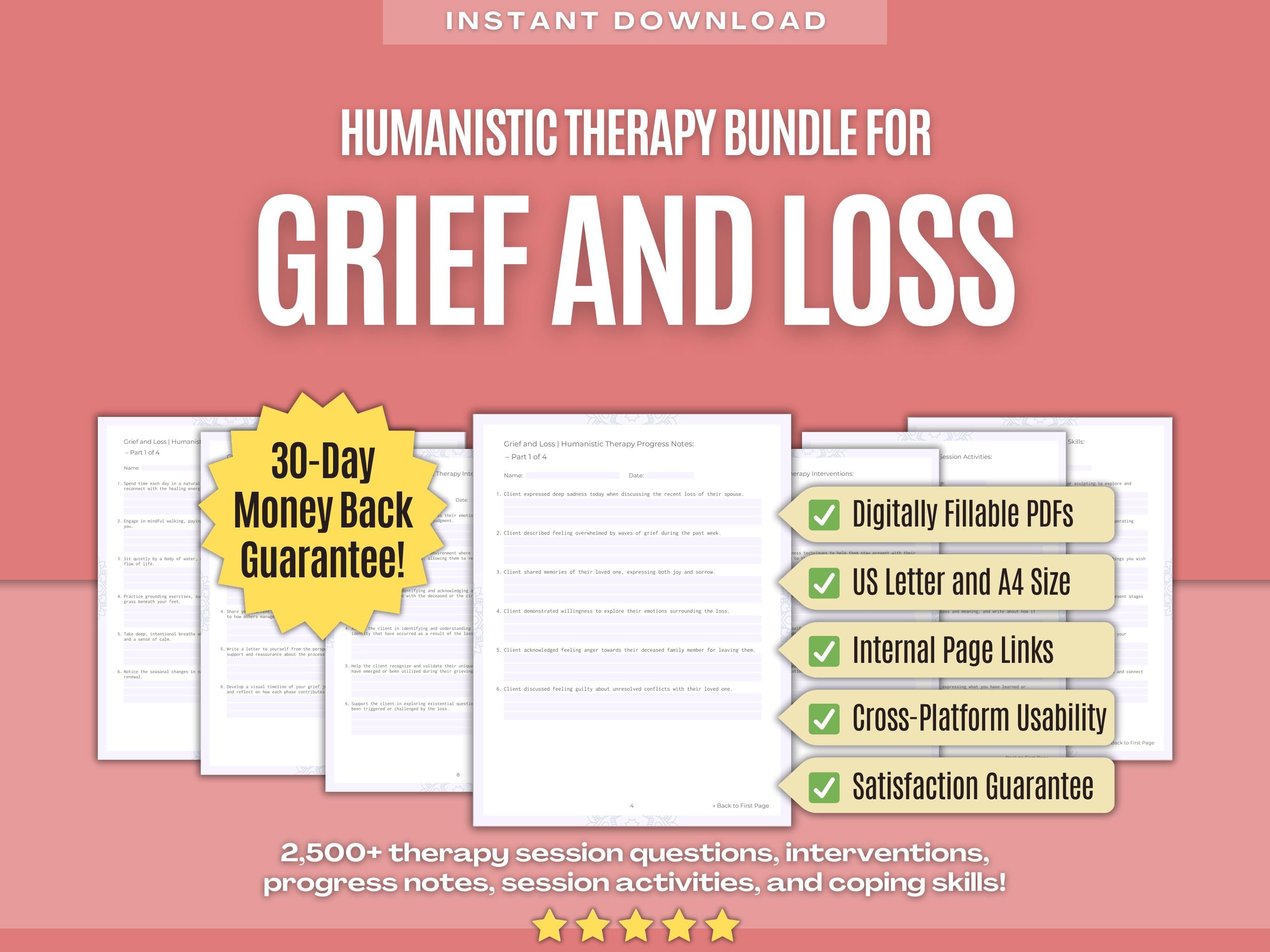 Grief and Loss Humanistic Therapy Resources Workbooks Bundle ...