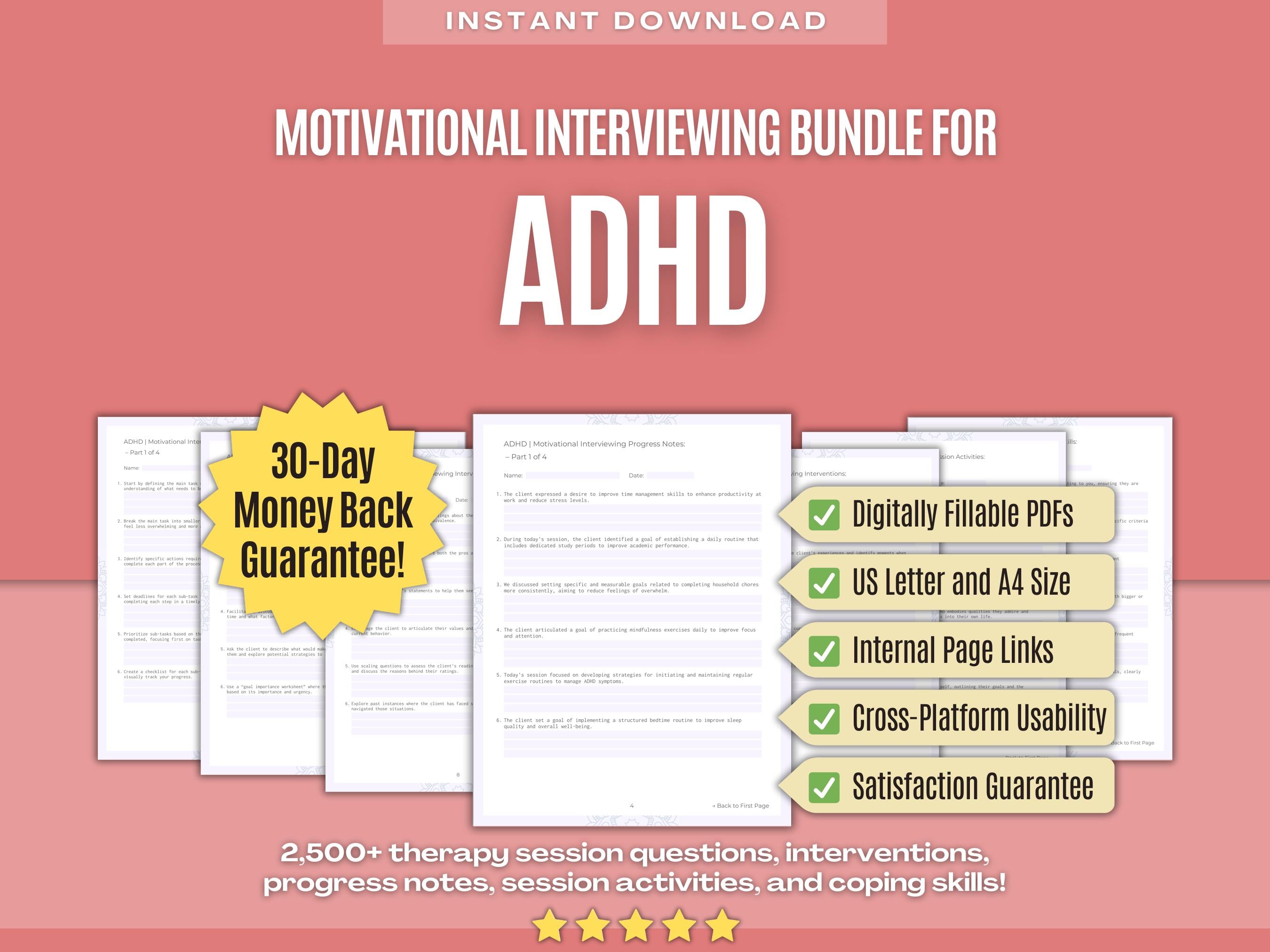 ADHD Motivational Interviewing Therapy Resources Workbooks Bundle ...