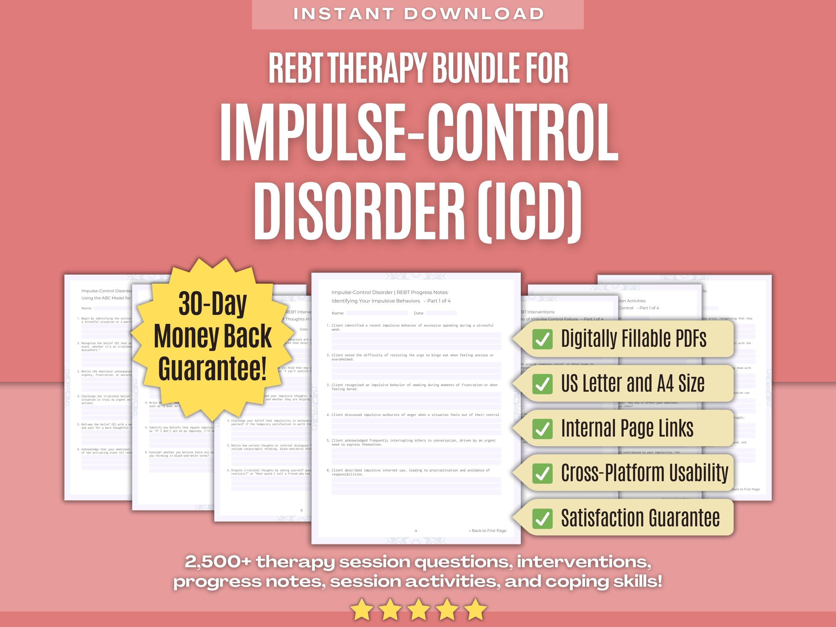 Impulse-Control Disorder (ICD) REBT Therapy Resources Workbooks Bundle ...