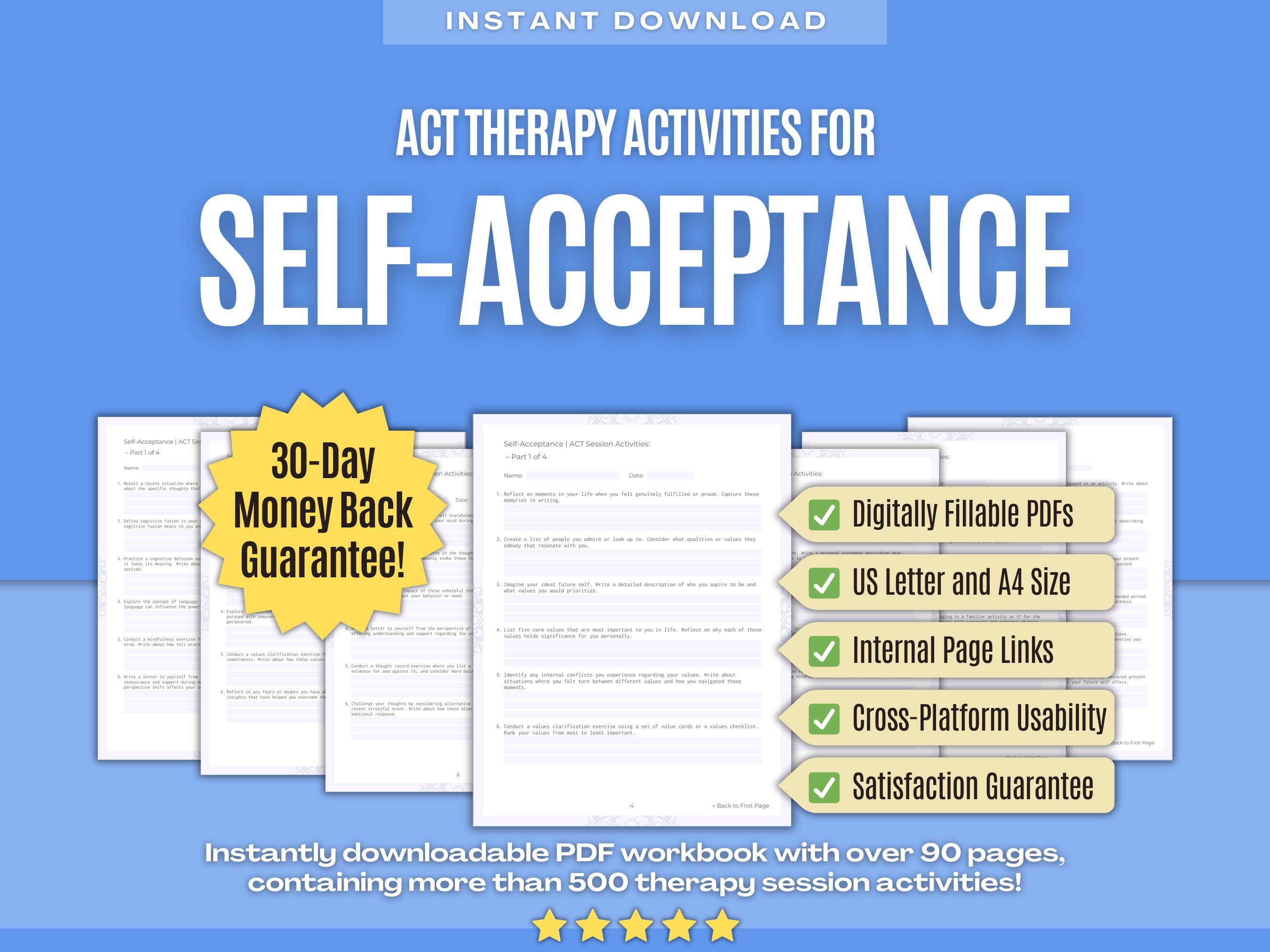 Self-Acceptance ACT Therapy Session Activities Workbook – Karlstein ...