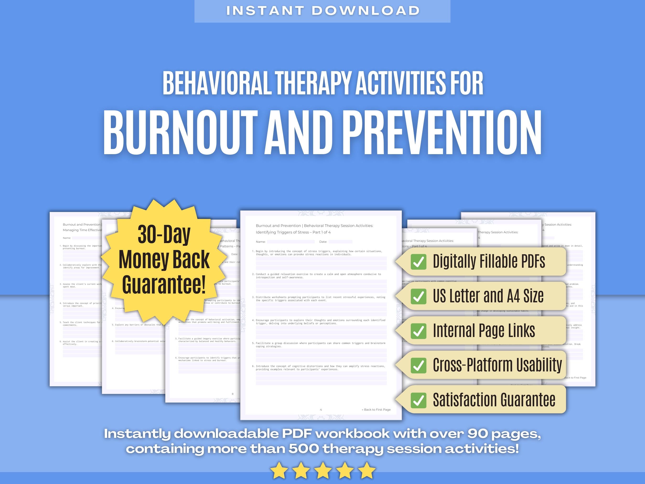 Burnout and Prevention Behavioral Therapy Session Activities Workbook ...