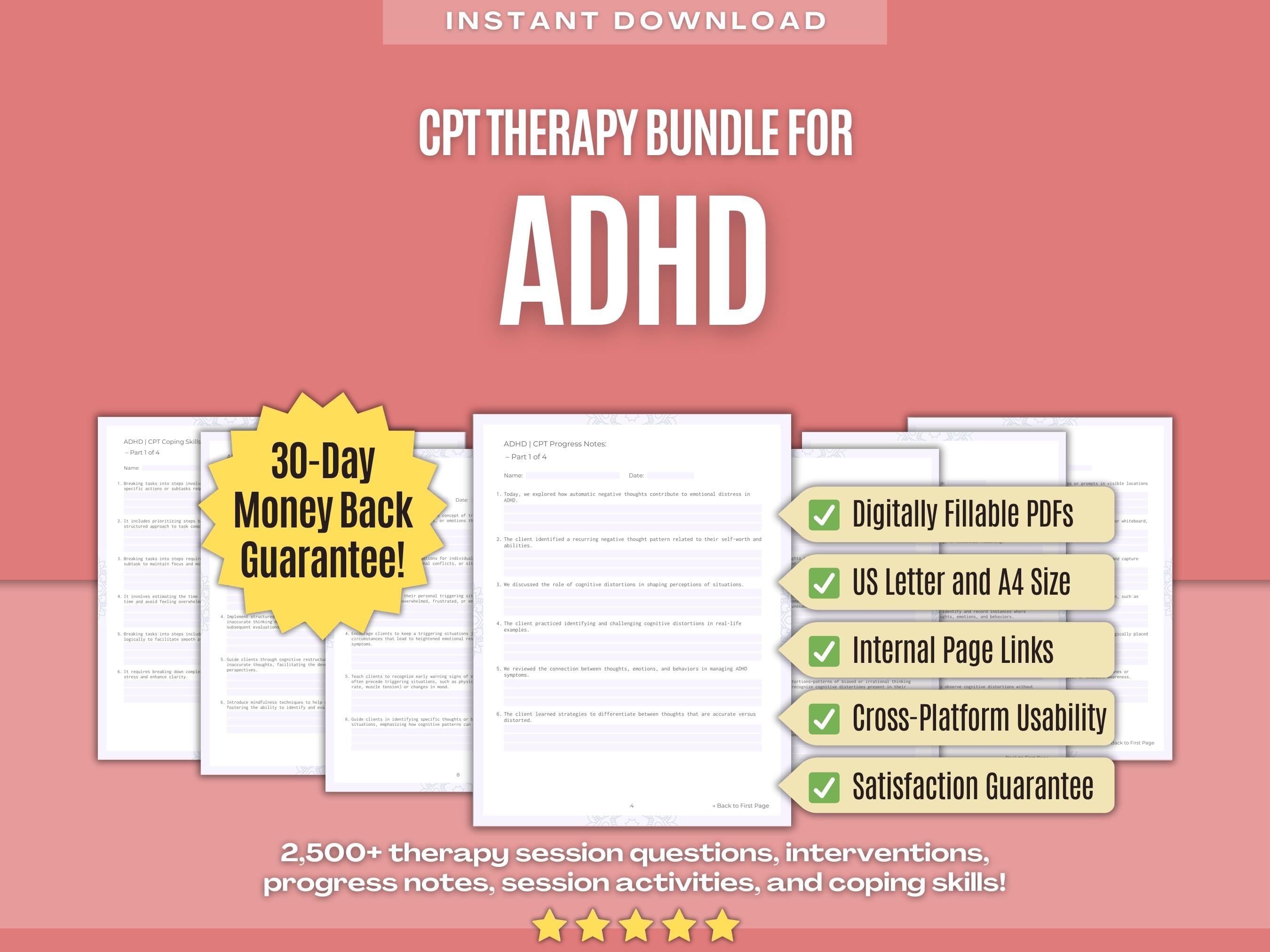 ADHD Cognitive Processing Therapy (CPT) Resources Workbooks Bundle ...