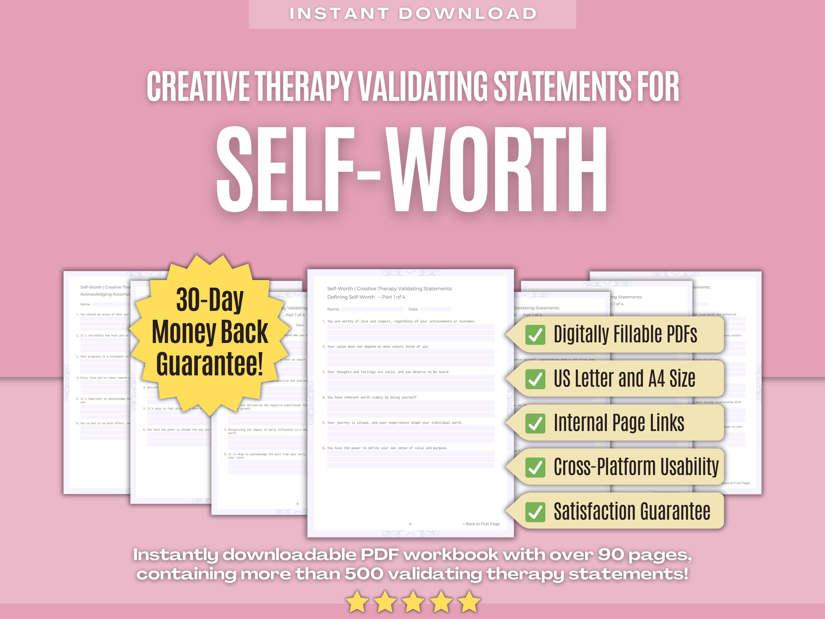Self-Worth Creative Therapy Validating Statements Workbook – Karlstein ...
