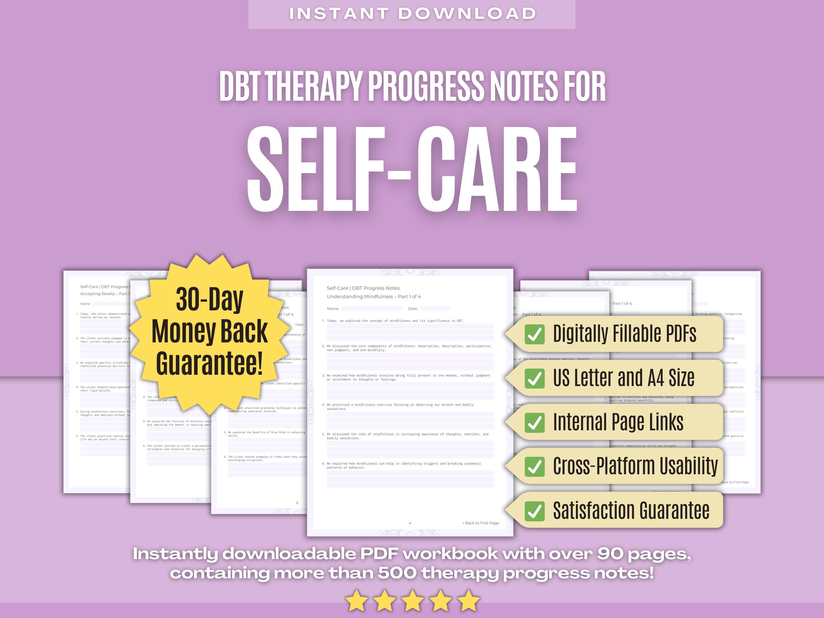 Self-Care Dialectical Behavior Therapy (DBT) Progress Notes Workbook ...