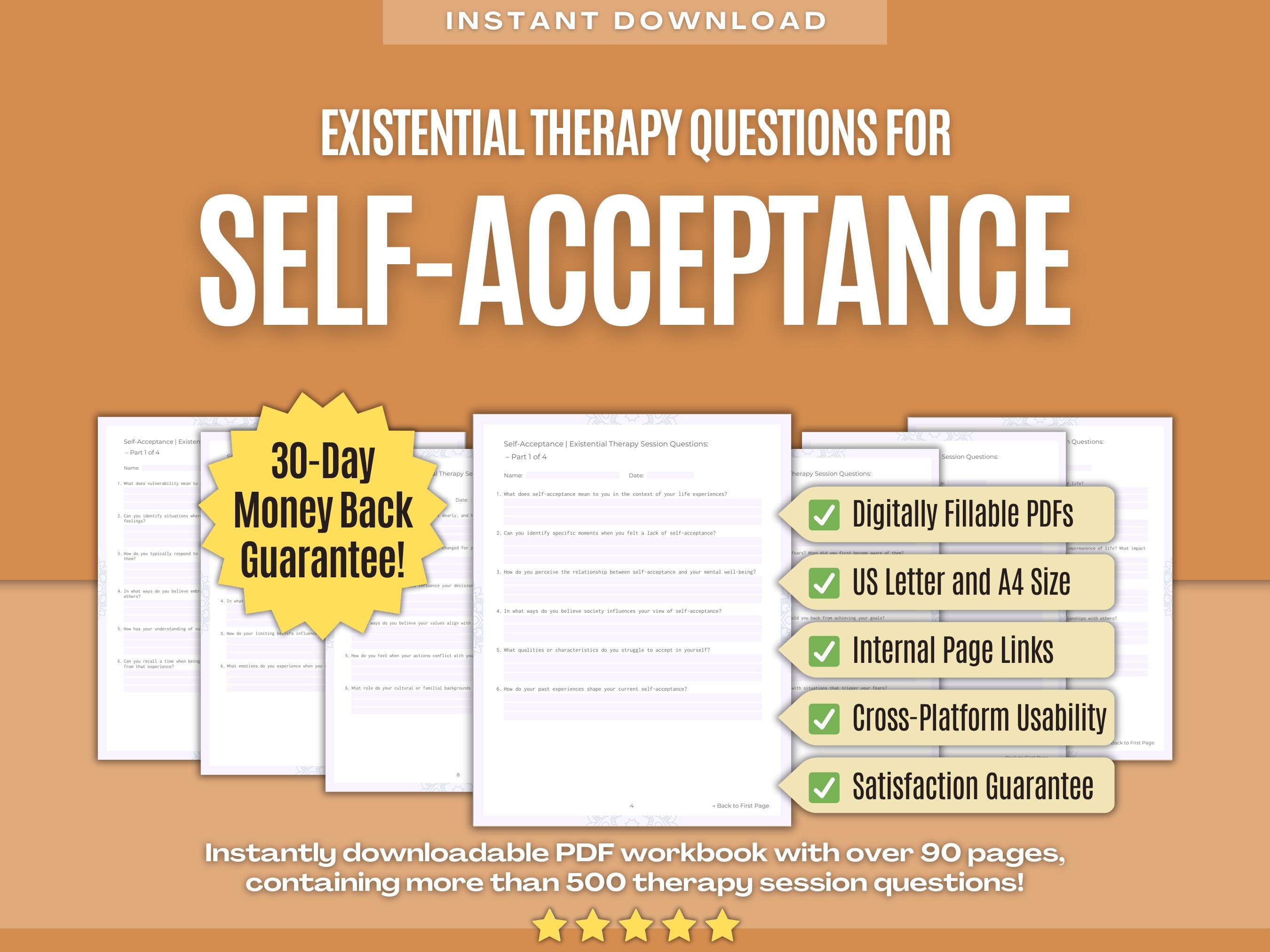 Self-Acceptance Existential Therapy Session Questions Workbook ...