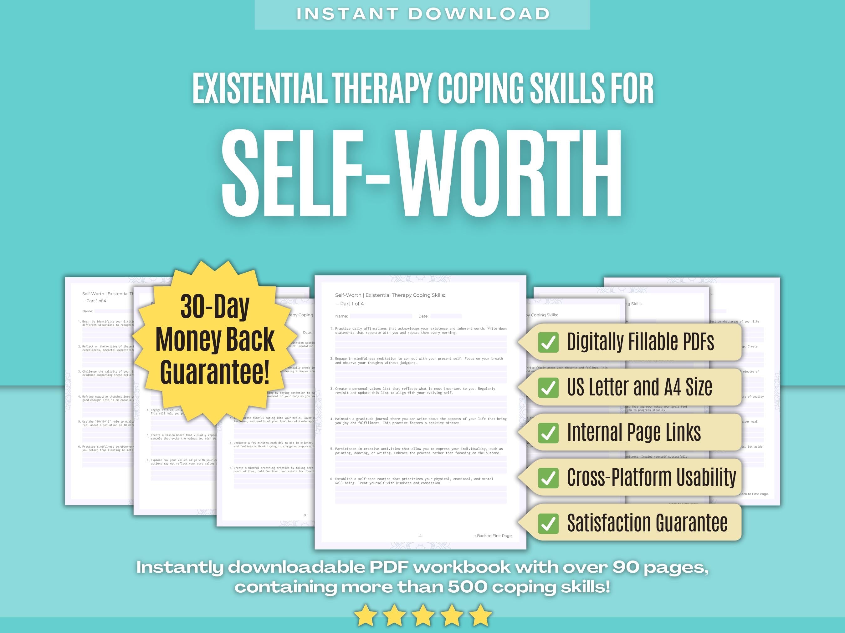 Self-Worth Existential Therapy Coping Skills Workbook – Karlstein ...