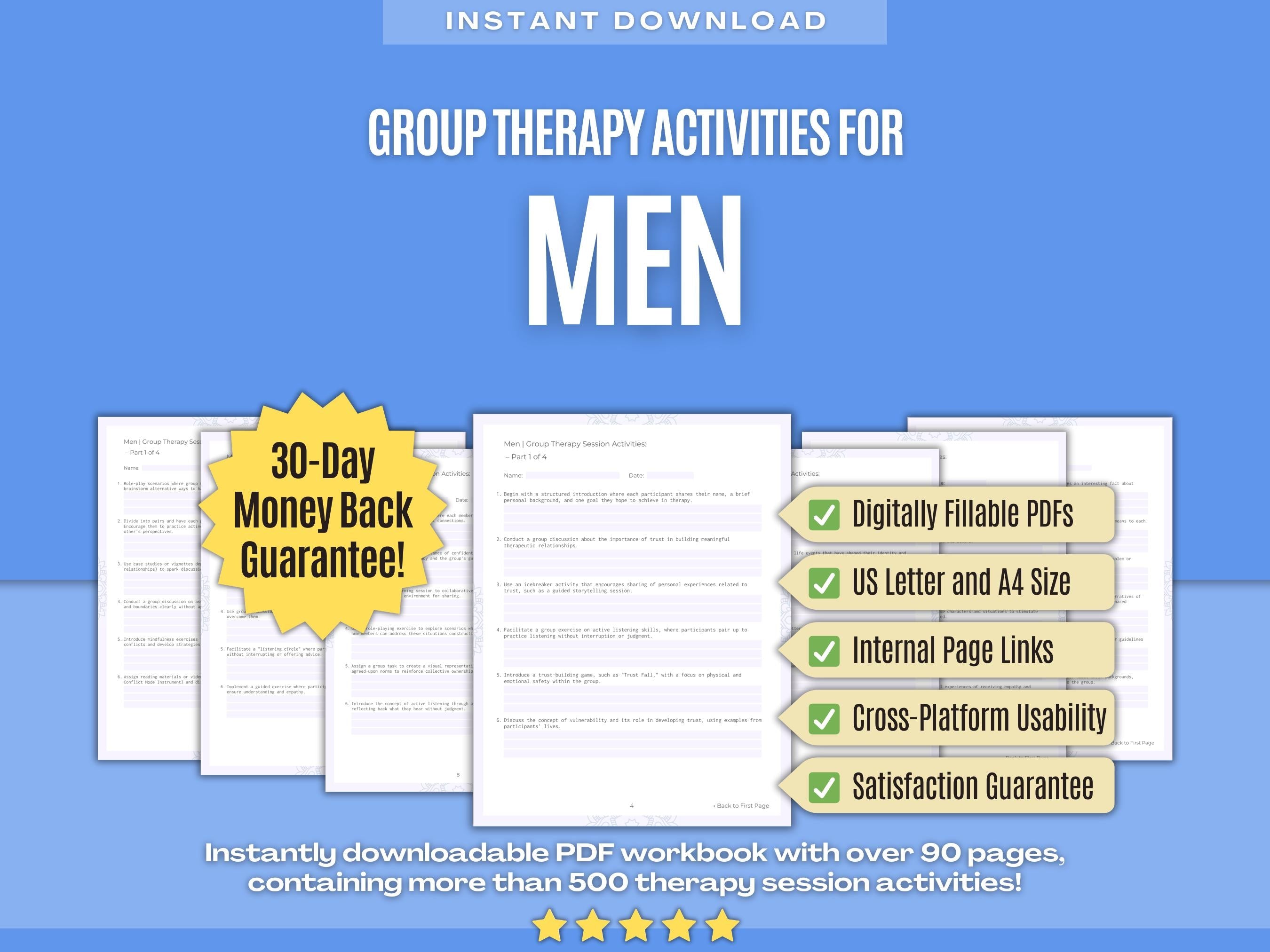 Men Group Therapy Session Activities Workbook | Karlstein Publishing