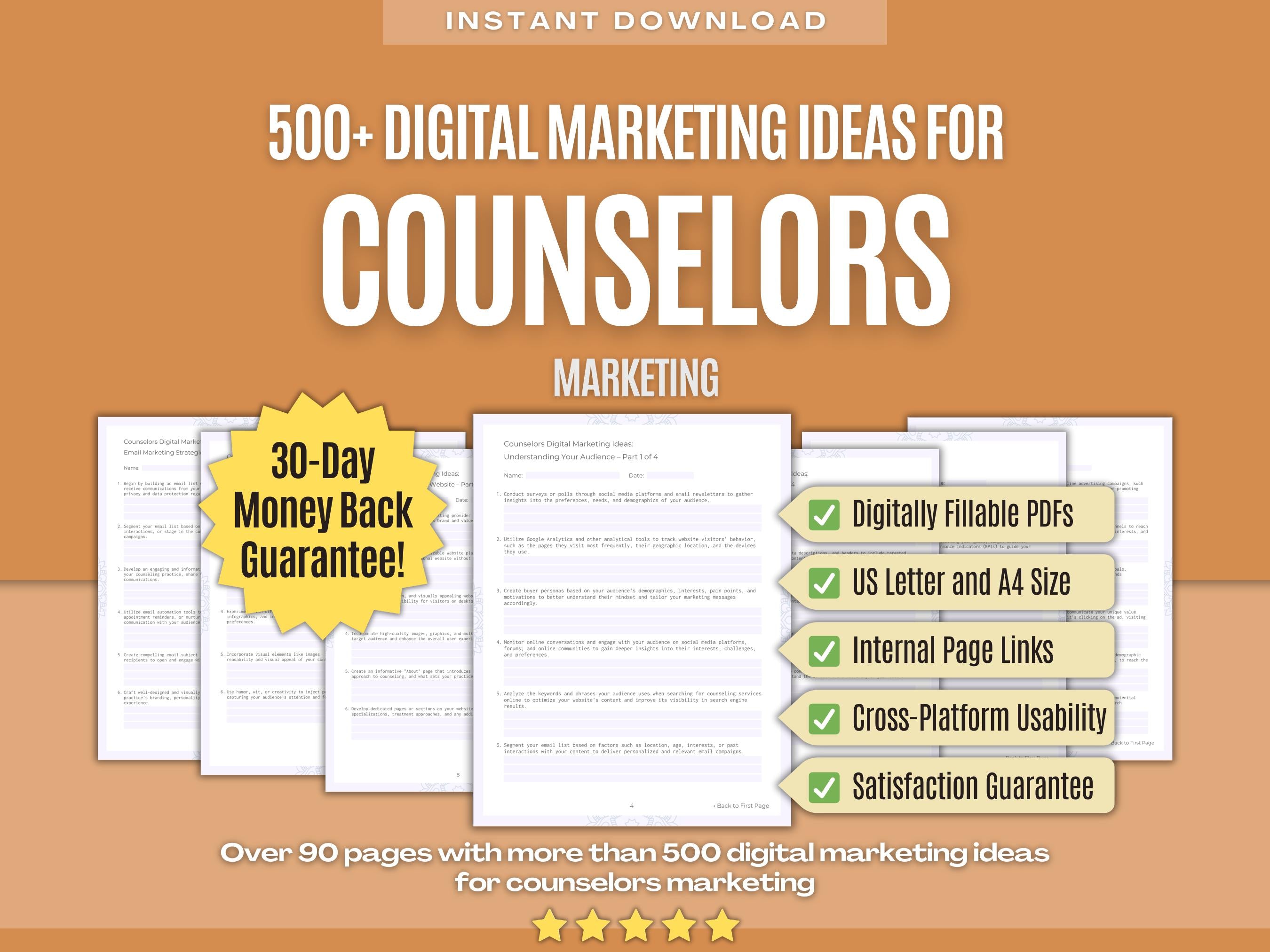 500+ Counselors Digital Marketing Ideas Workbook | Karlstein Publishing