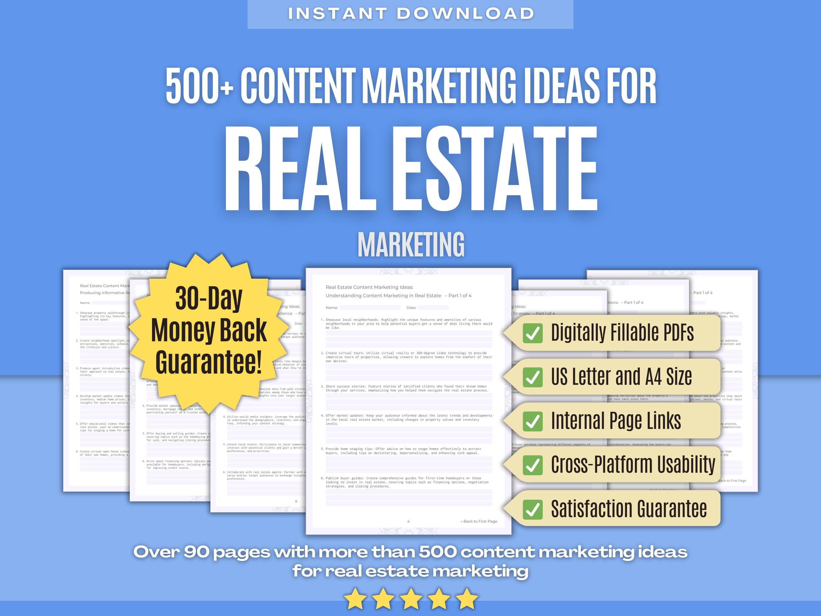 500+ Real Estate Content Marketing Ideas Workbook | Karlstein Publishing