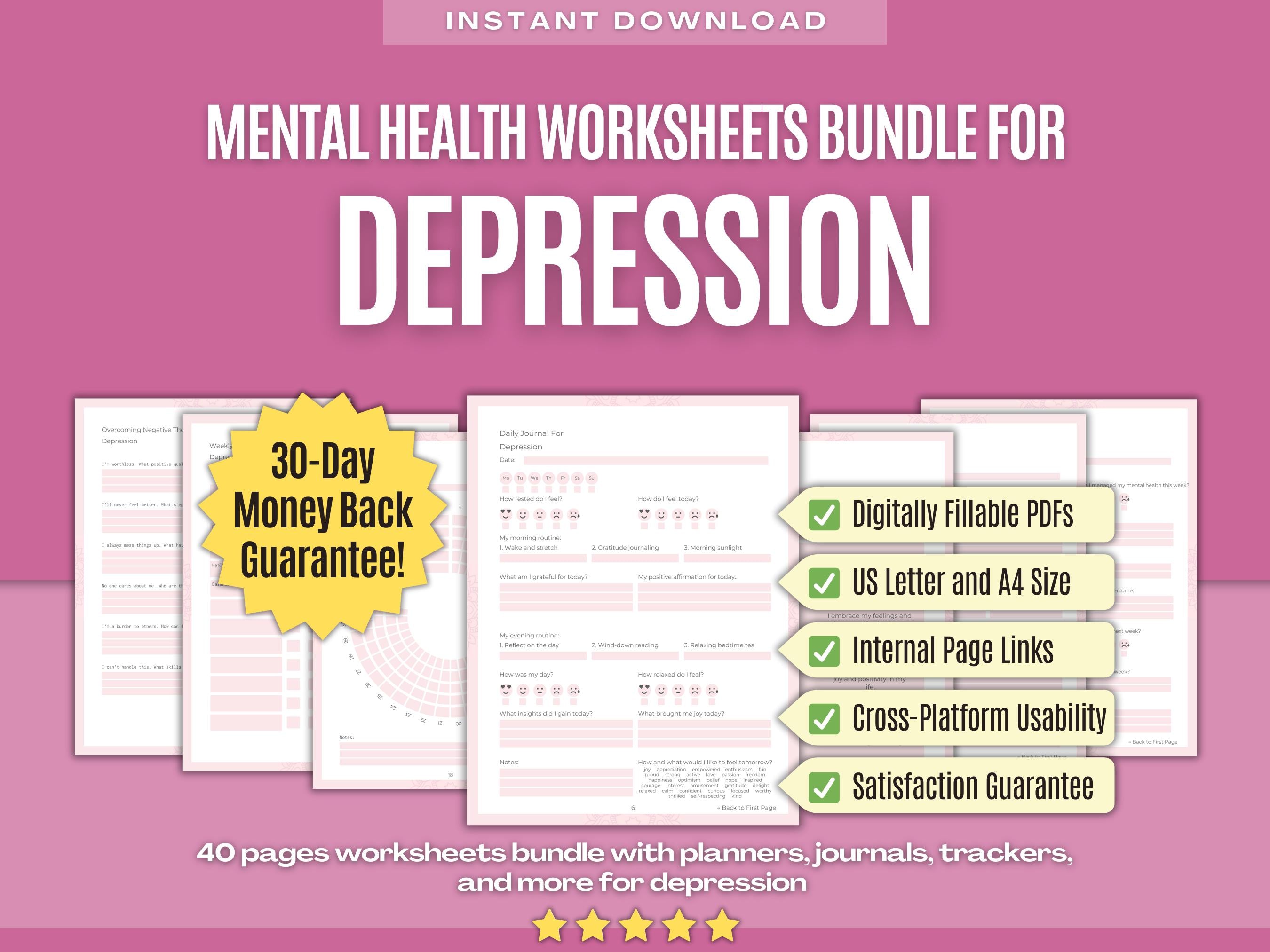 Depression PDF Worksheets Bundle | Karlstein Publishing