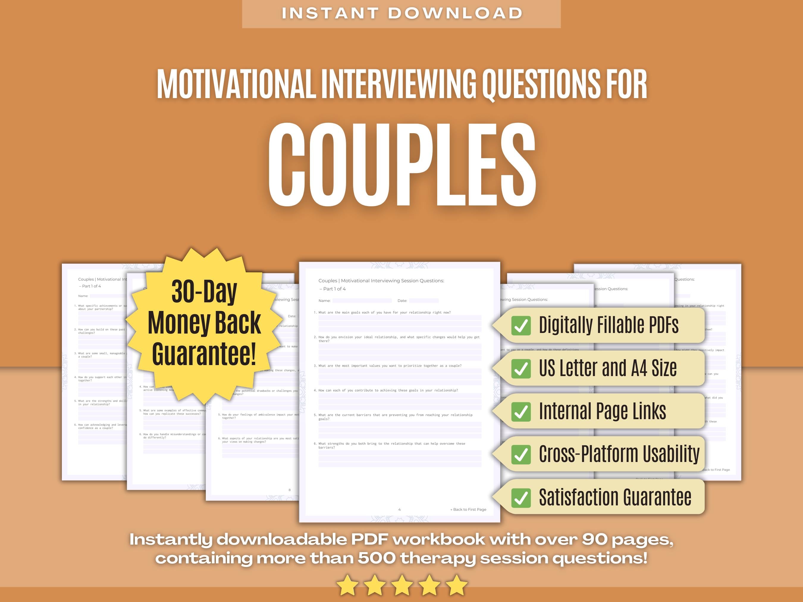 Couples Motivational Interviewing Therapy Session Questions Workbook ...