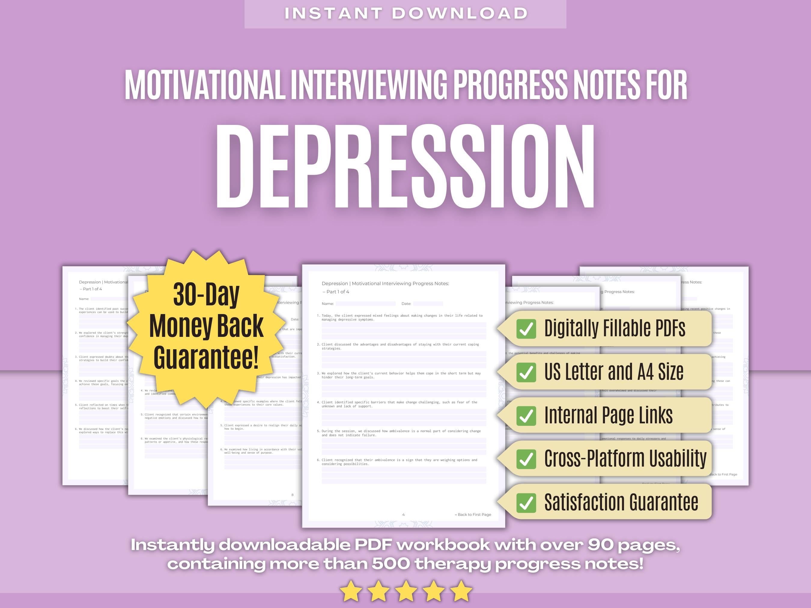 Depression Motivational Interviewing Therapy Progress Notes Workbook ...