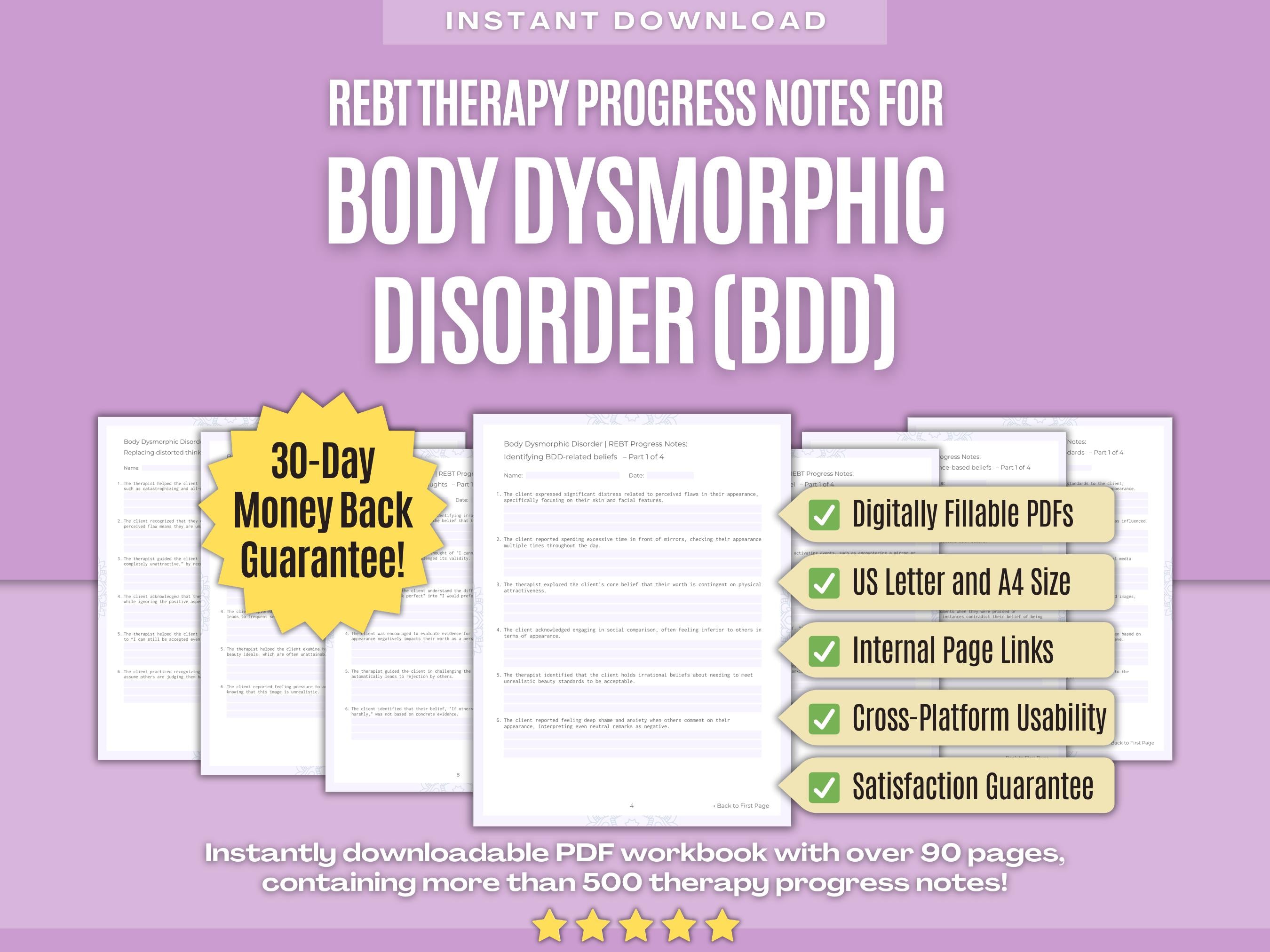 Body Dysmorphic Disorder (BDD) REBT Therapy Progress Notes Workbook ...