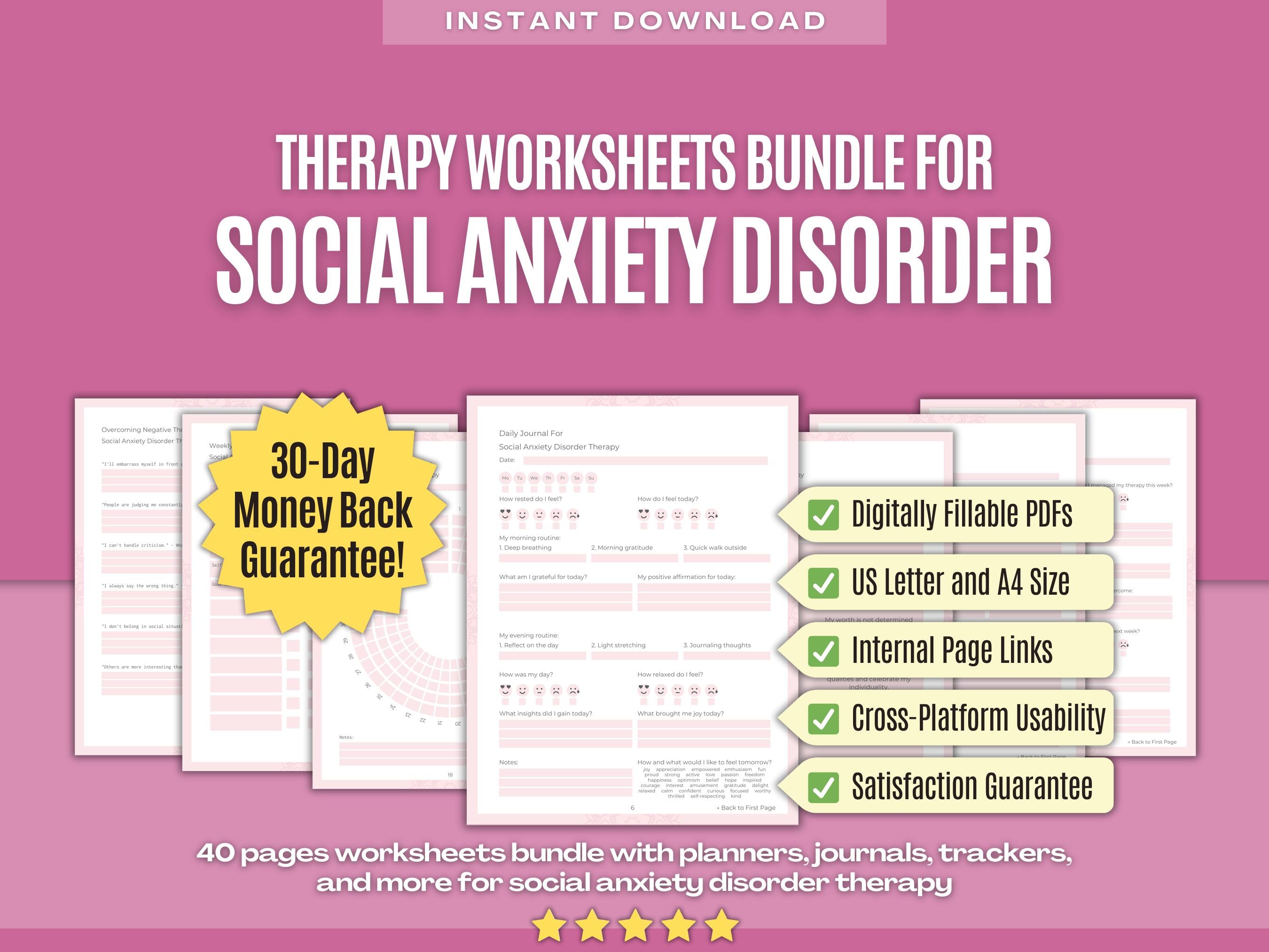 Social Anxiety Disorder PDF Worksheets Bundle | Karlstein Publishing