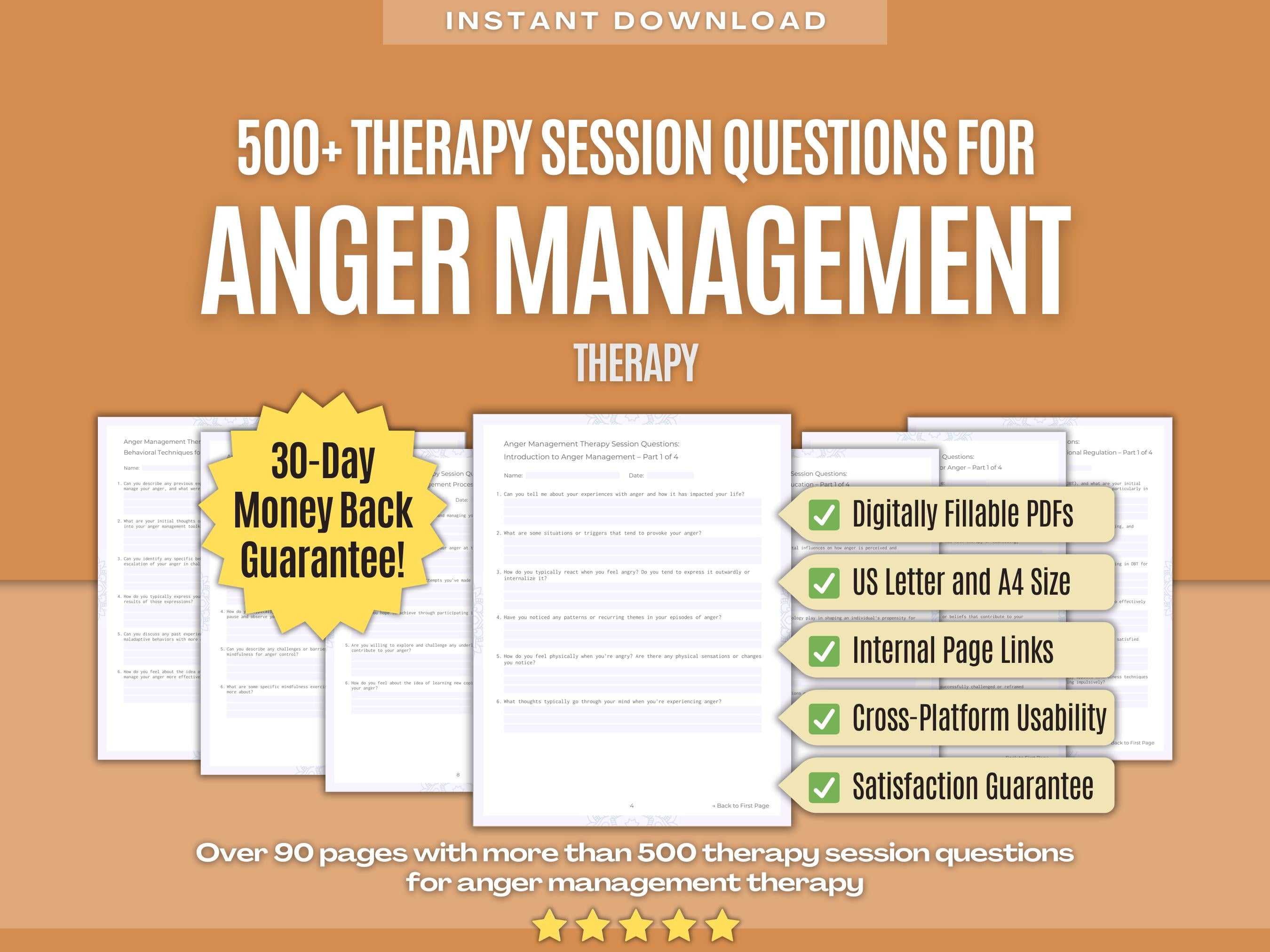500+ Anger Management Therapy Session Questions Workbook | Karlstein ...
