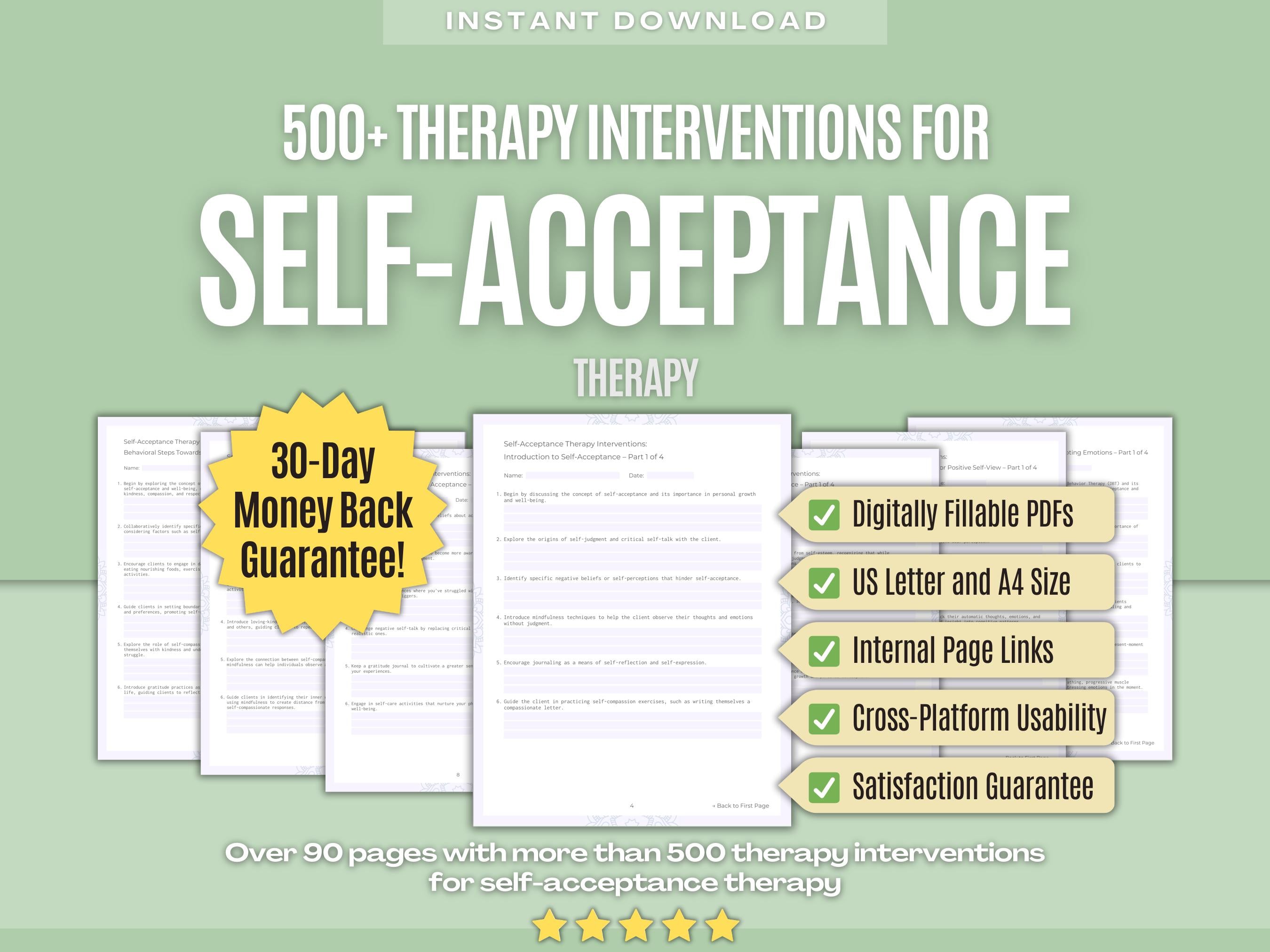 500+ Self-Acceptance Therapy Interventions Workbook | Karlstein Publishing