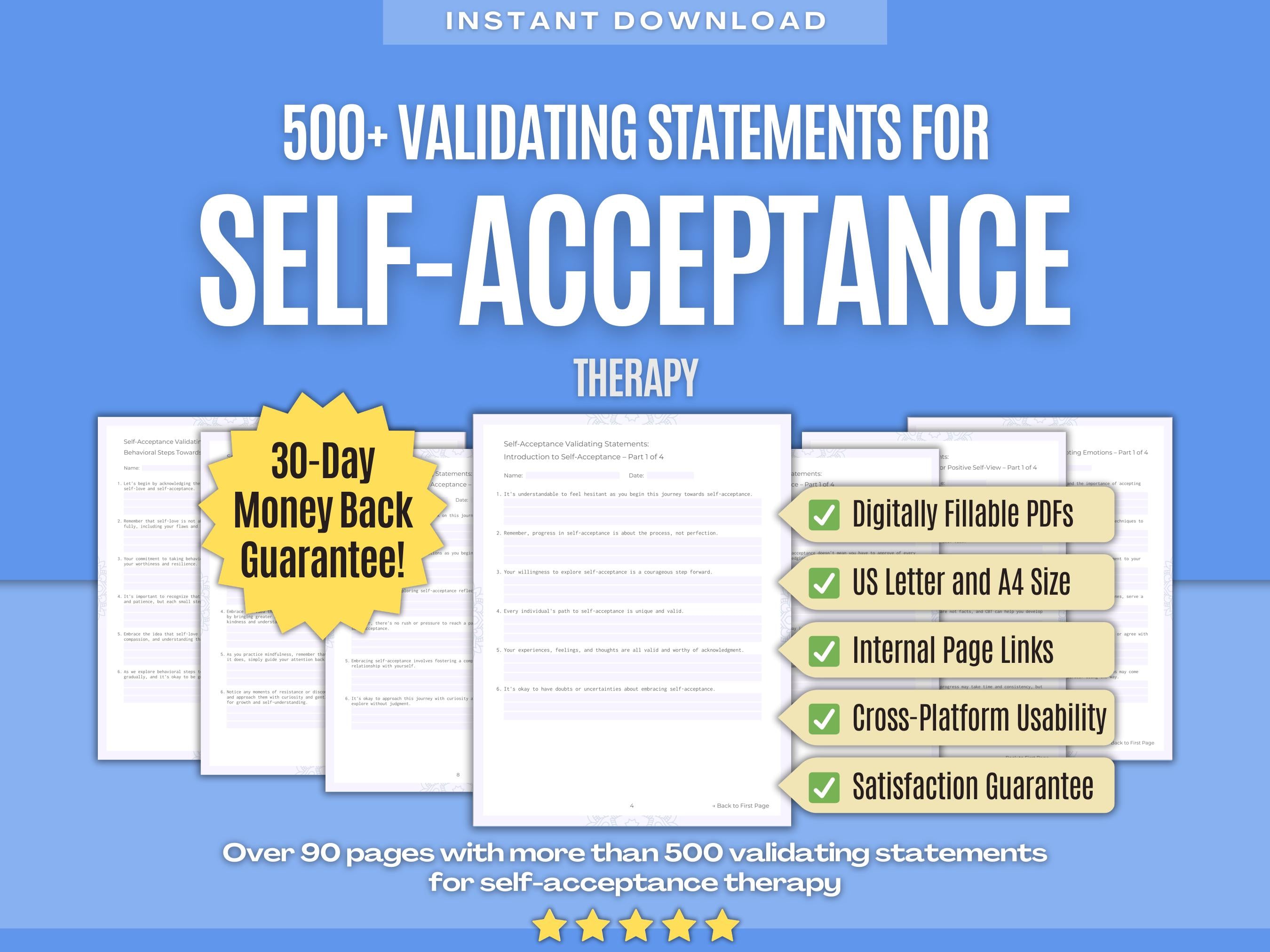 500+ Self-Acceptance Validating Therapy Statements Workbook | Karlstein ...